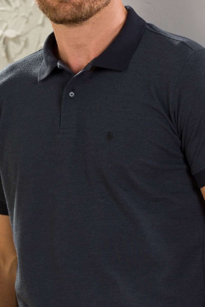 Camisa Masculina Polo Manga Curta Texturizada Preta